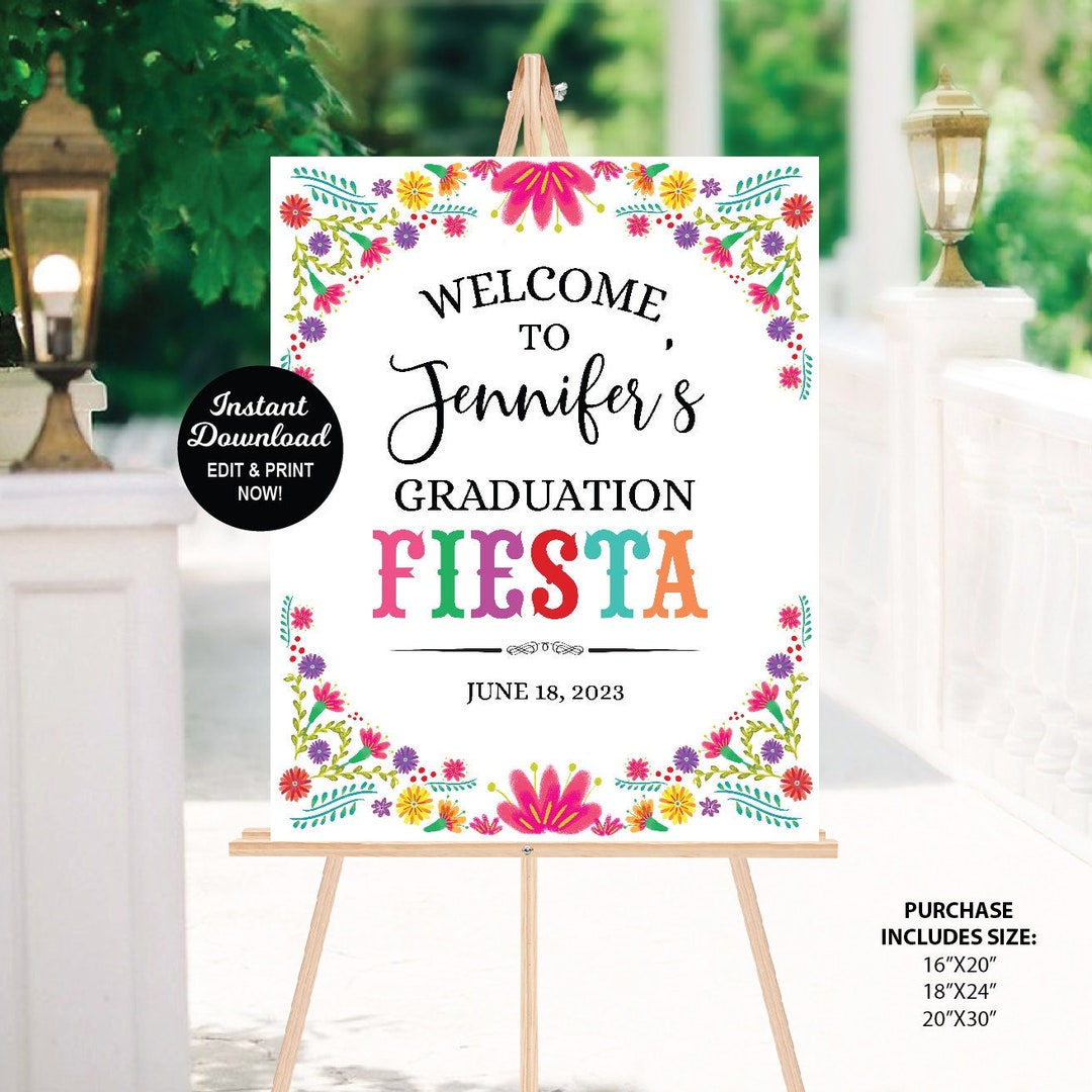 Graduation Fiesta Welcome Sign, Editable Fiesta Graduation Easel Sign ...