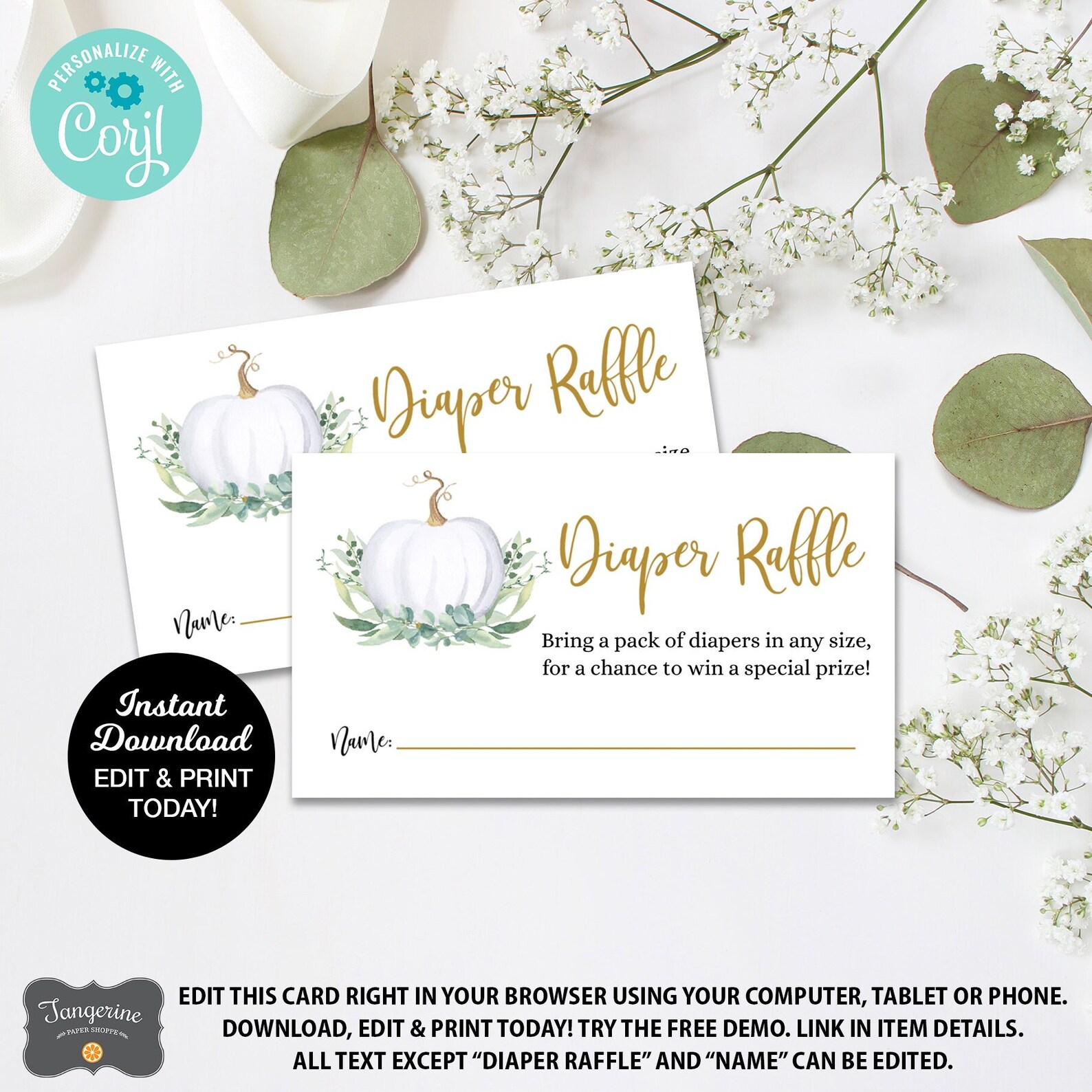 Pumpkin Diaper Raffle Sign and Cards White Pumpkin Baby - Etsy