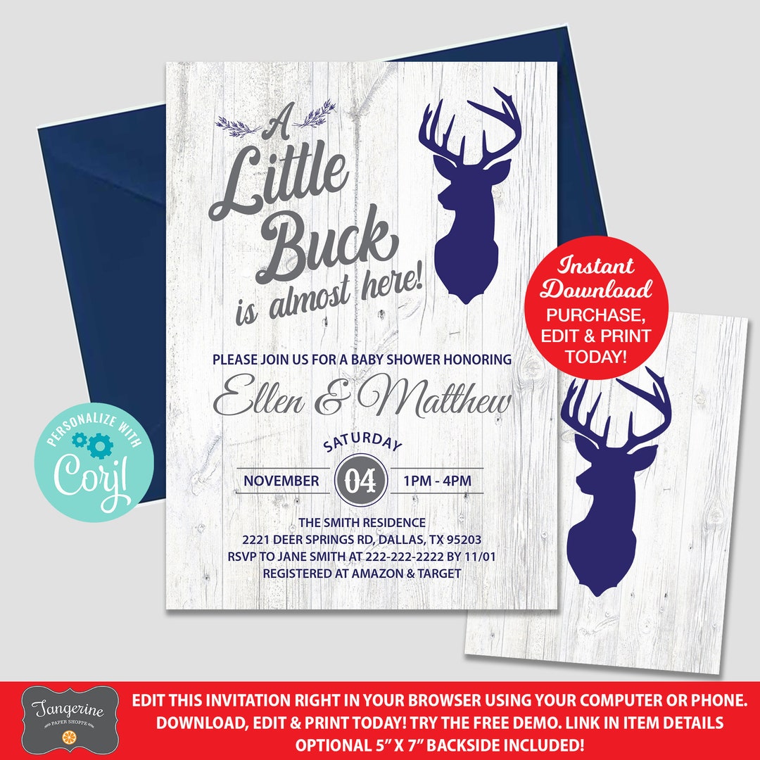 Little Buck Baby Shower Invitation, Deer Baby Shower Invitation ...