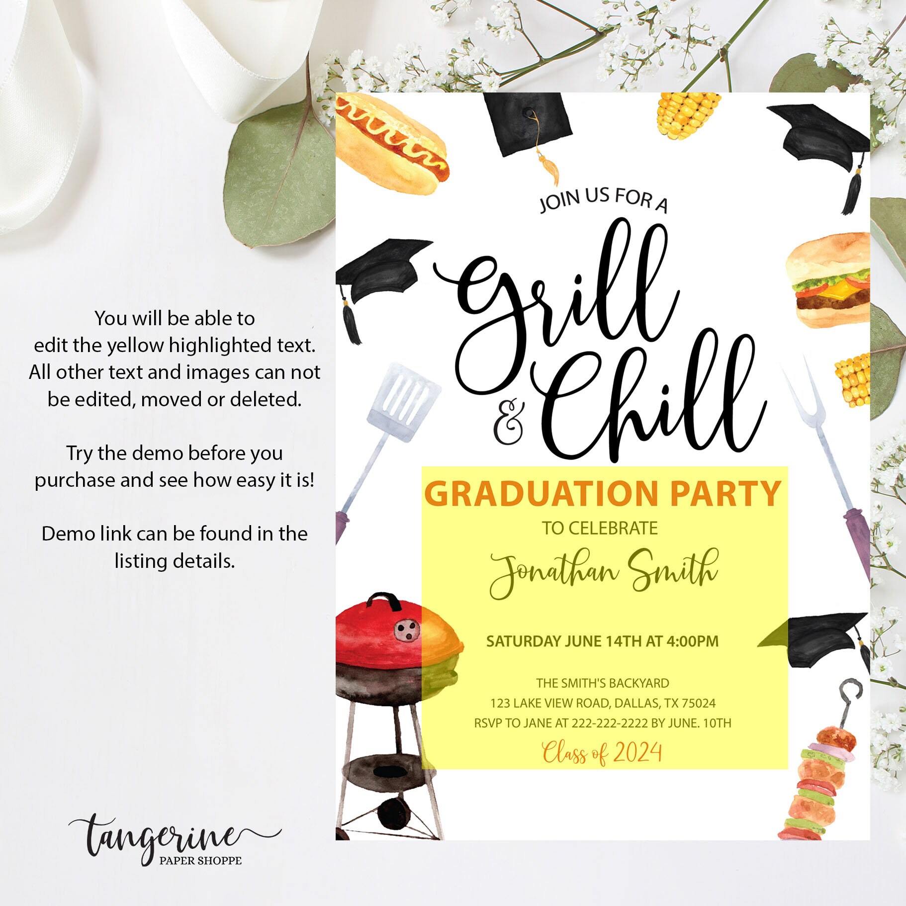Grill and Chill Graduation Party Invitation, BBQ Grad Party Invitation ...
