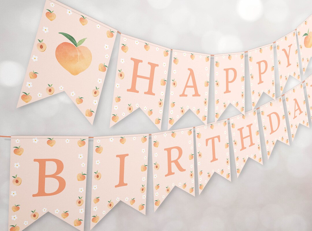 Peach Happy Birthday Banner, Fruit Party Bunting Peach Summer Party ...