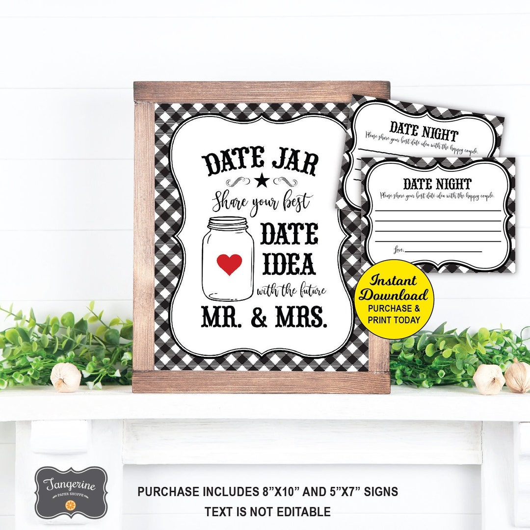 Date Night Jar Sign and Cards, Date Night Suggestion Cards, I Do BBQ ...