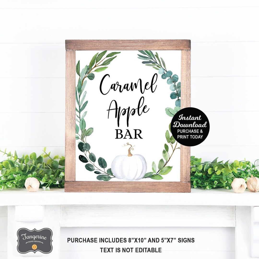 Caramel Apple Bar Sign, Pumpkin Baby Shower Printable Sign Pumpkin Baby ...
