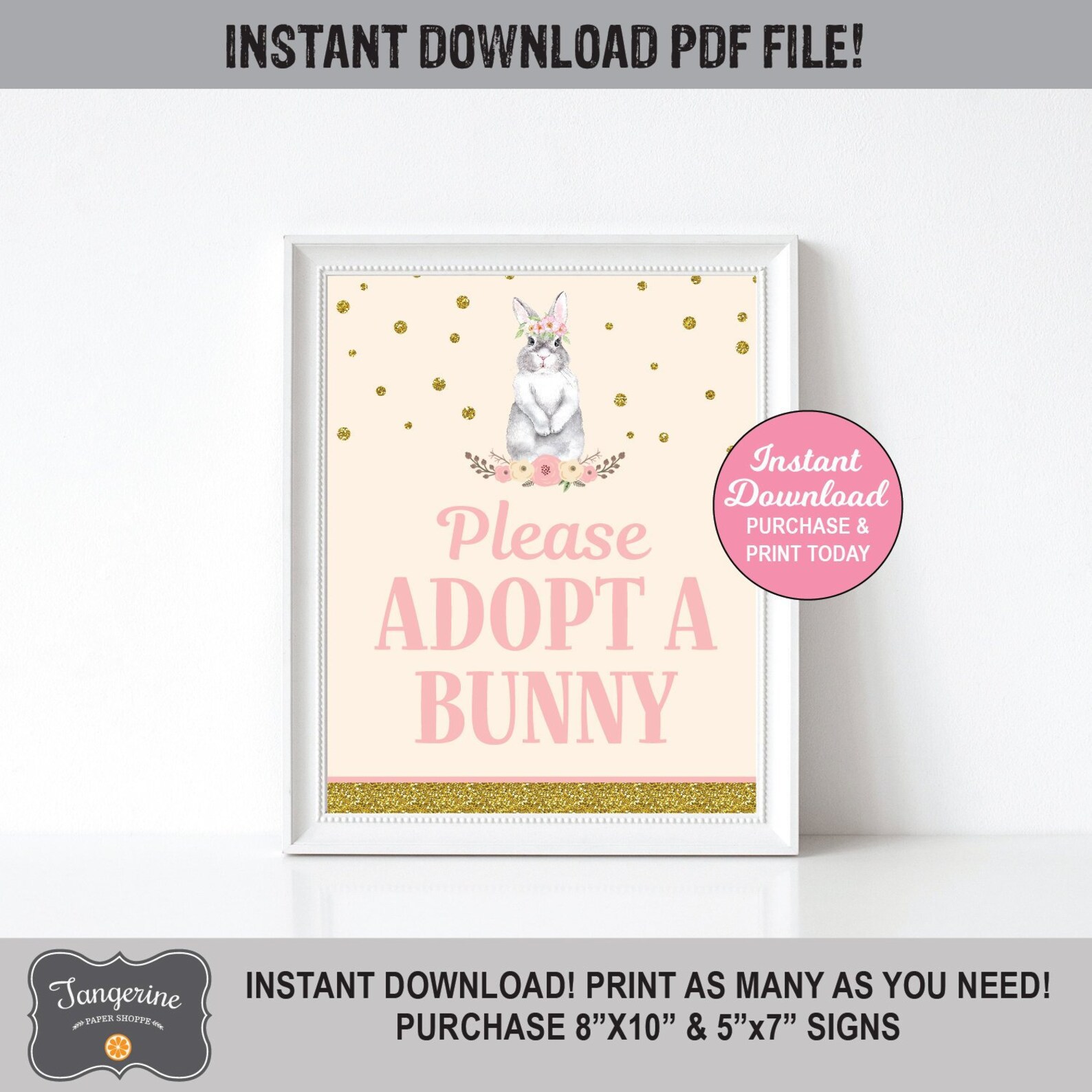Adopt a Bunny Sign Printable Pink Gold Bunny Favors Sign - Etsy