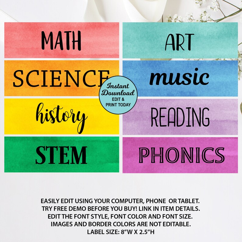 Watercolor Classroom Supply Labels Rainbow Label Classroom - Etsy