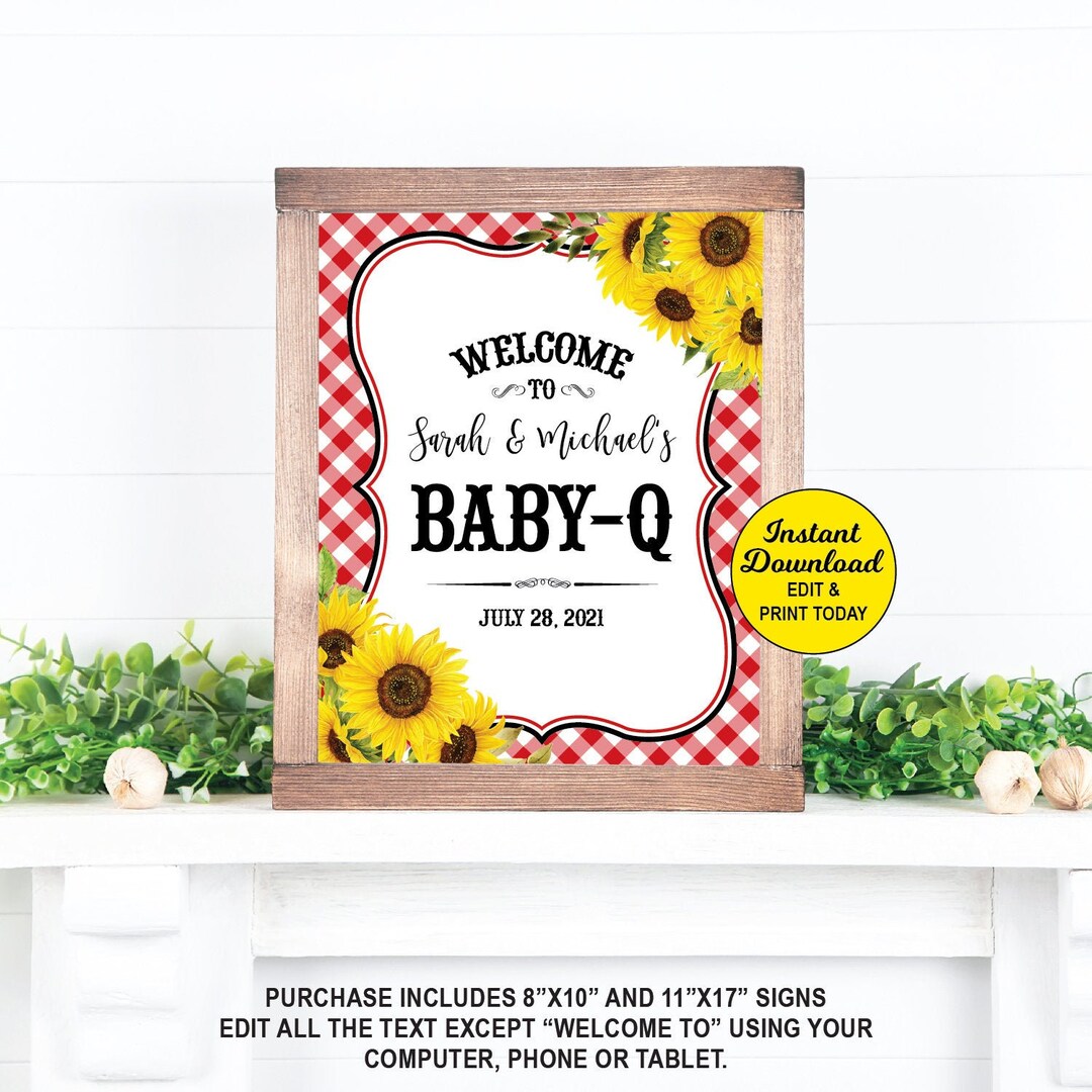 Babyq Welcome Sign, BBQ Baby Shower Sign, Baby Q Shower Sign, Sunflower ...