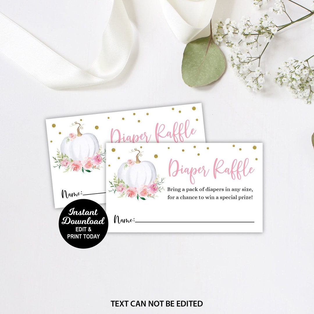 Pumpkin Diaper Raffle Ticket, Pumpkin Baby Shower Diaper Raffle Card ...
