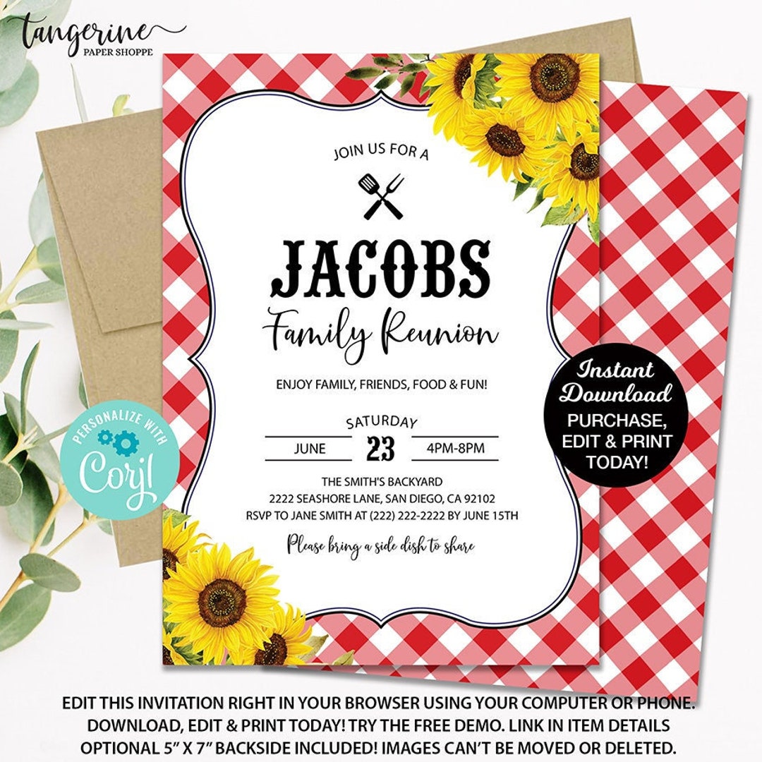 BBQ Family Reunion Invitation, Summer BBQ Invitation Template, Family ...