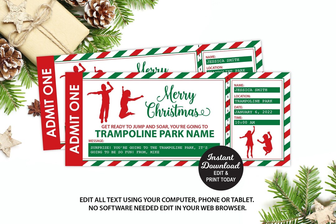 Trampoline Park Ticket Editable Jump Park Ticket Surprise - Etsy