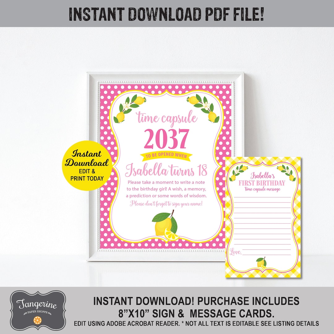 Lemonade Time Capsule First Birthday Sign, Pink Lemonade First Birthday ...