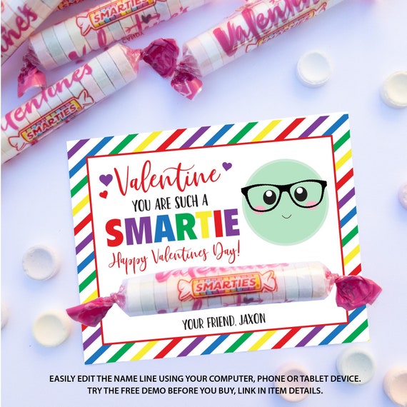 Smartie Valentines Day Tag Printable, Kids Valentine Card, School ...