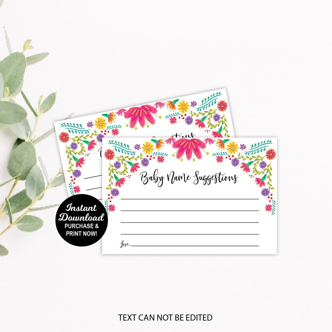 Fiesta Baby Name Suggestion Cards, Fiesta Baby Shower Activity ...