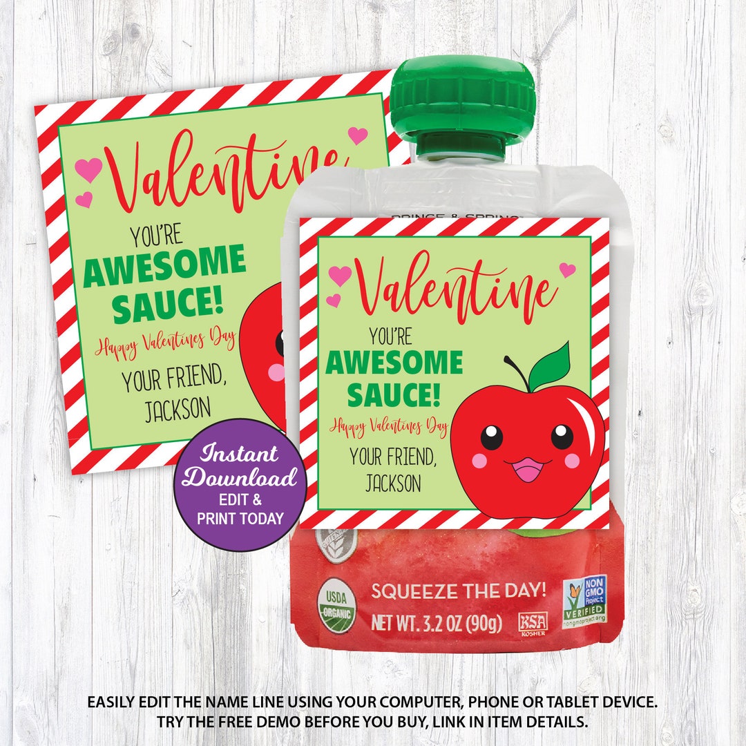 Applesauce Valentines, Awesome Sauce Valentine, Kids Valentines ...