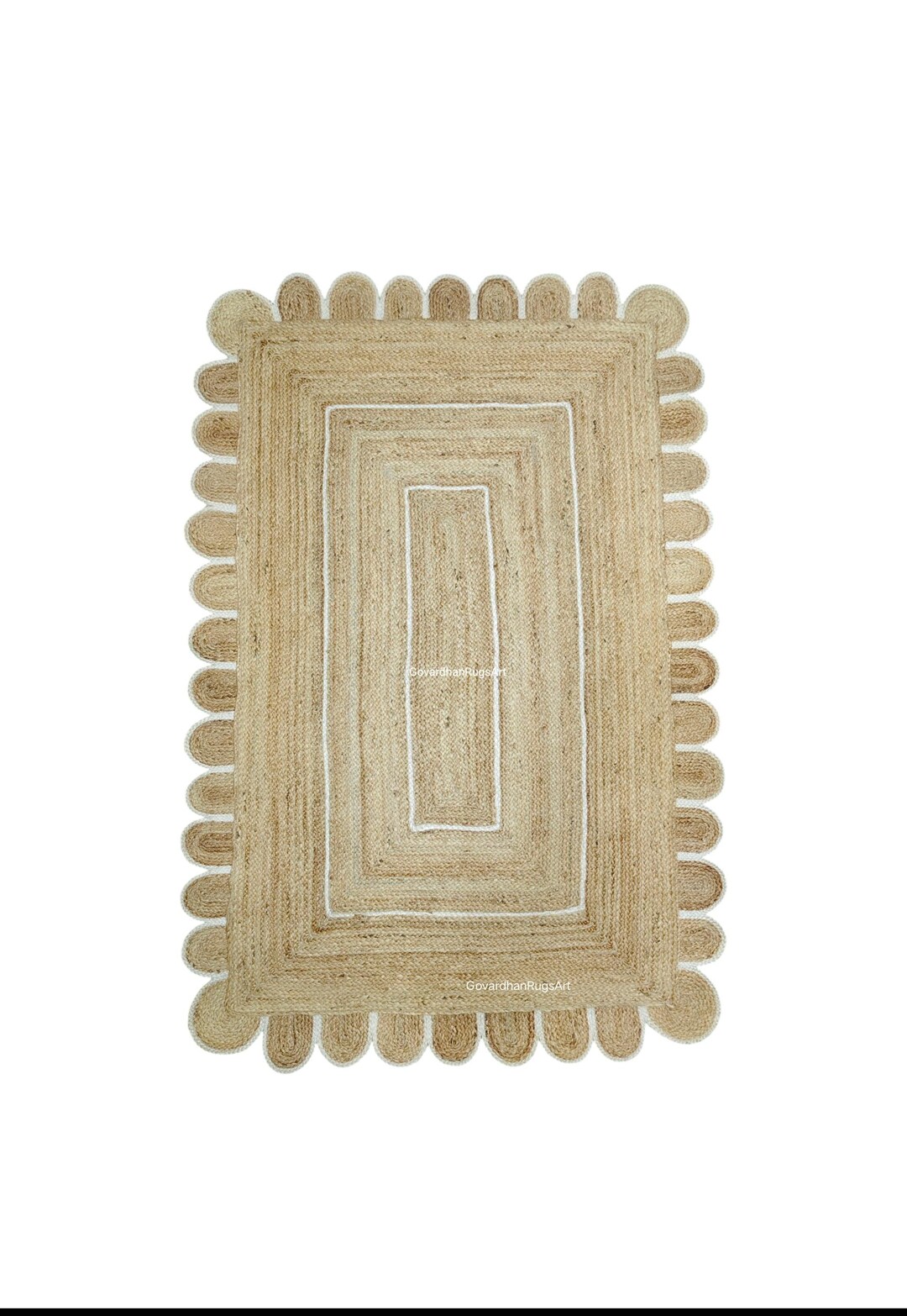 Natural Scalloped Jute Rug, Scallop Pattern Rug, Hand Braided Rug, Area ...