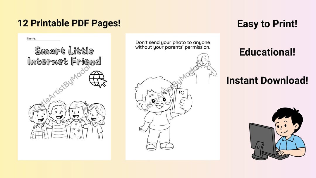 Internet Safety Coloring Pages for Kids | 12 Printable Sheets | Ages 3 ...
