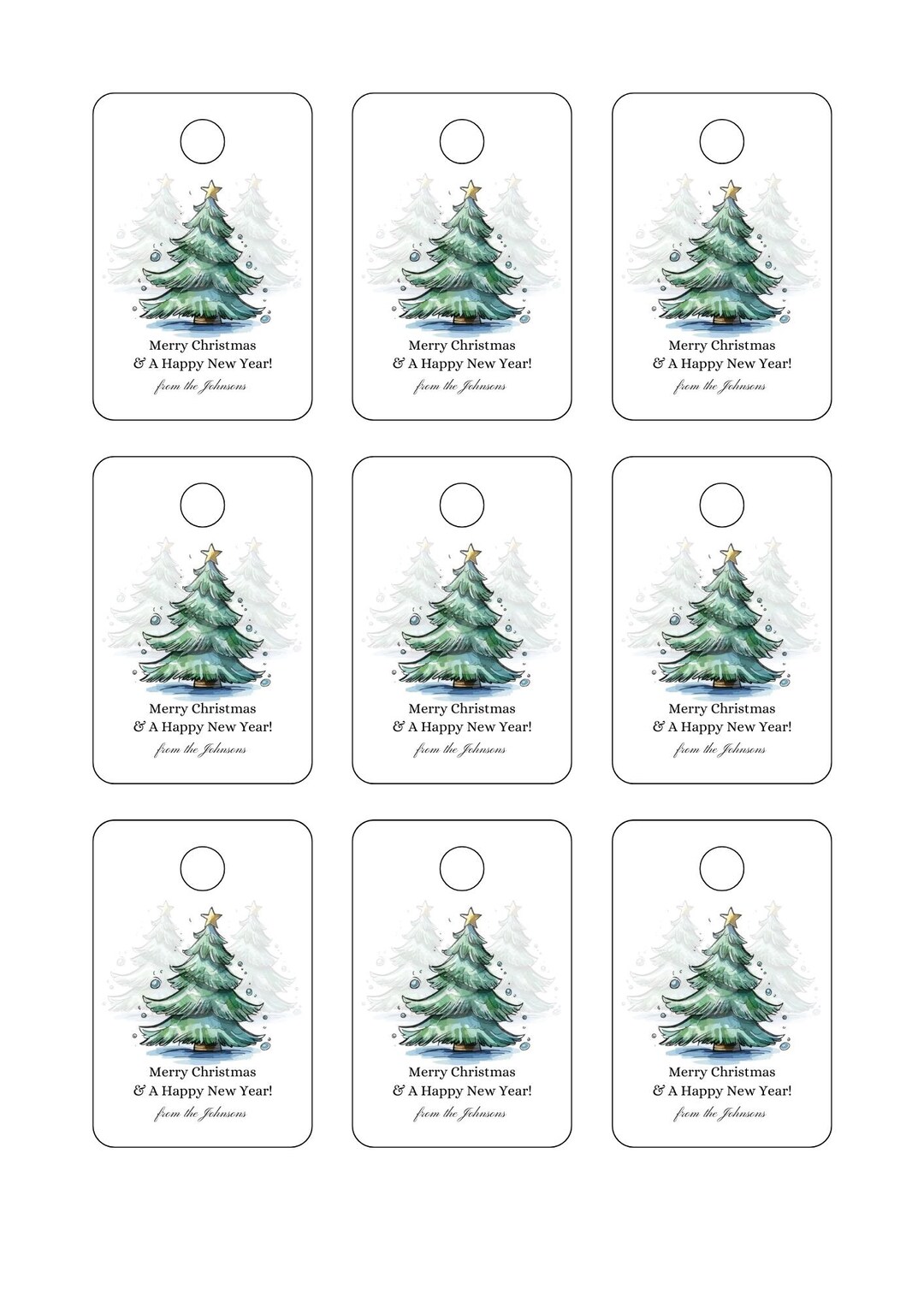 Christmas Gift Tags Printable, Watercolor Christmas Tree Tags, Merry ...