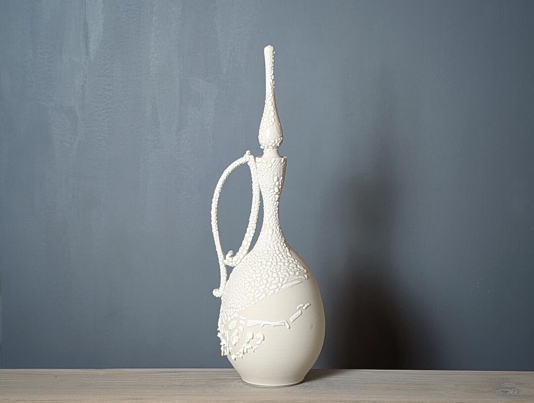 White Porcelain Decorative Genie Bottle Urn With Texture White Glaze - Etsy
