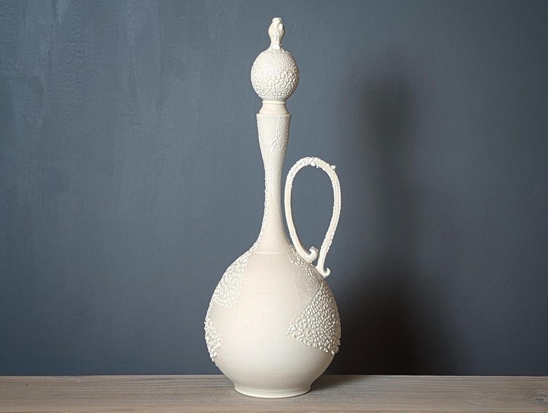 White Porcelain Decorative Genie Bottle Urn With Texture White Glaze - Etsy