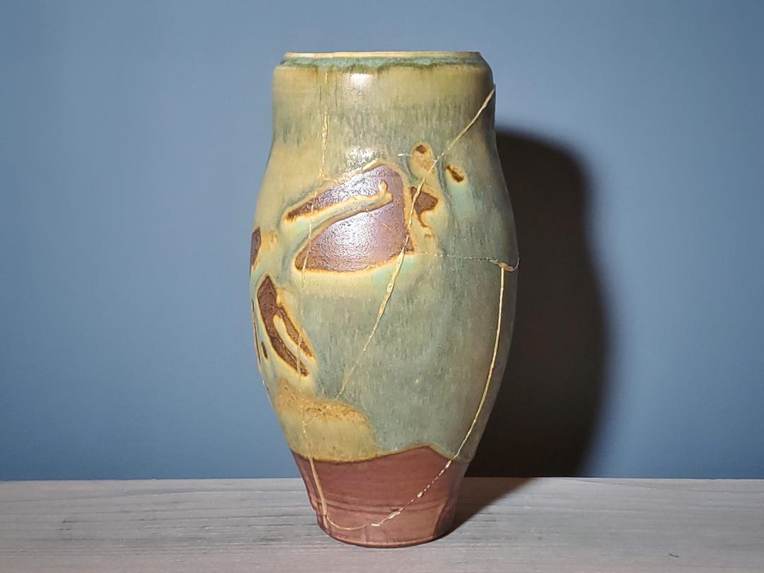 Collapsed Kintsugi Vase Copper Green | Handmade | Pederson Pottery - Etsy