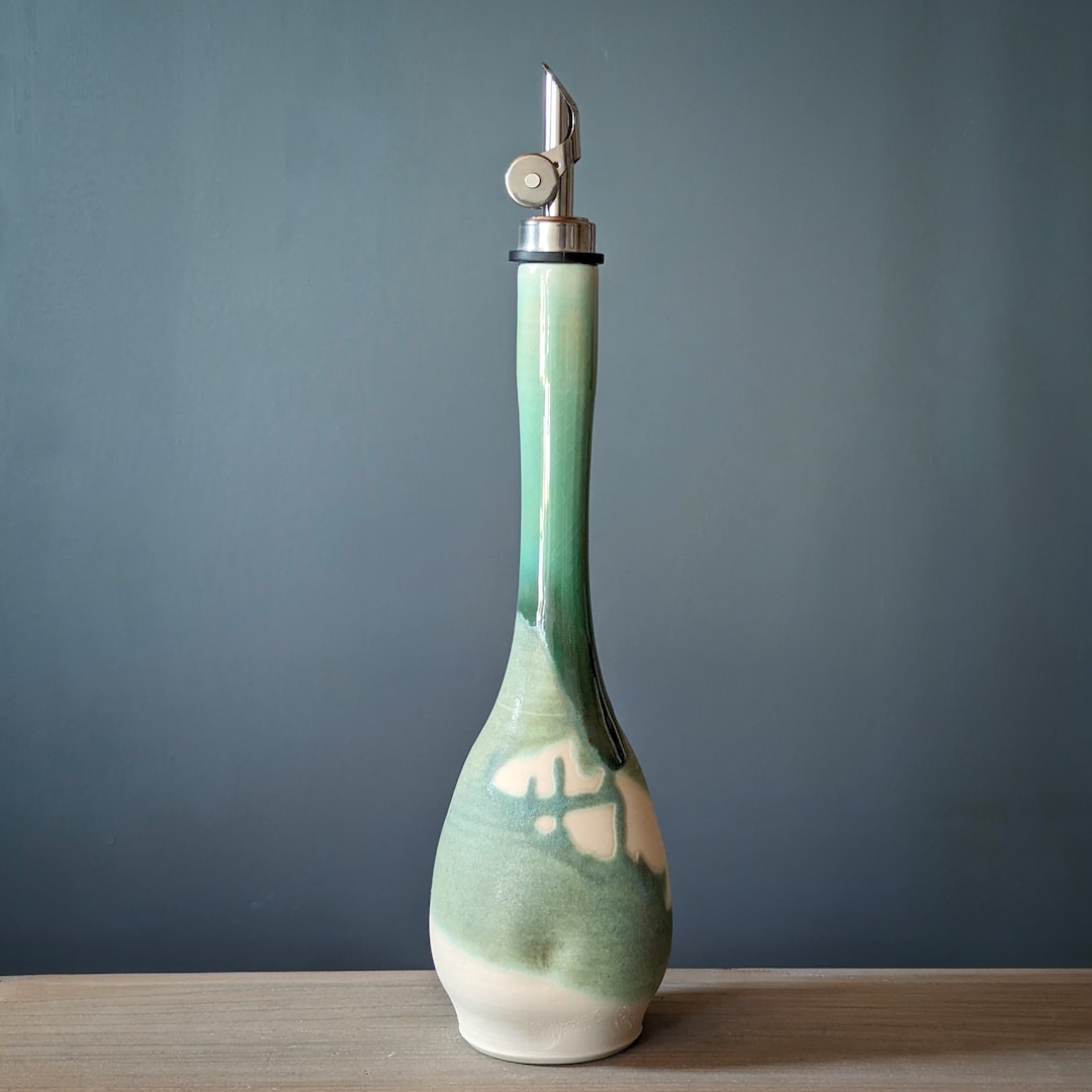 Green Over White Porcelain Olive Oil Bottle - Etsy