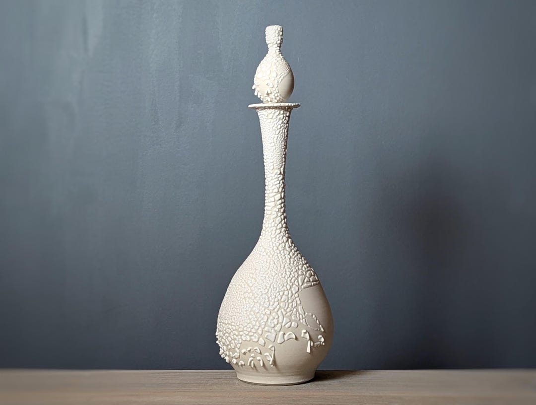 White Porcelain Genie Bottle Urn With Texture White Glaze - Etsy