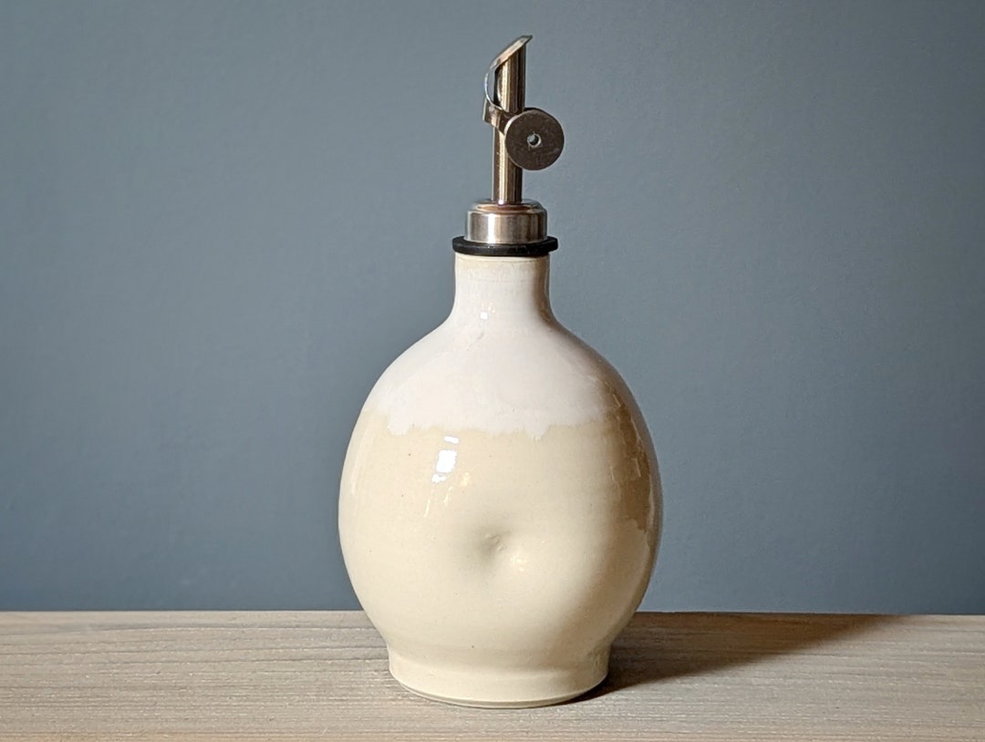 White and Cream Large Ceramic Oil Bottle, Rustic Farm House Decor ...