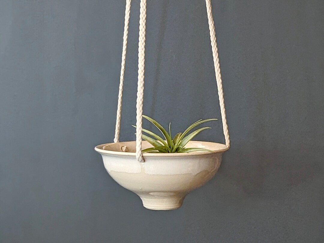 White Hanging Planter Pot With Drainage Hole Indoor Hanging Pots ...