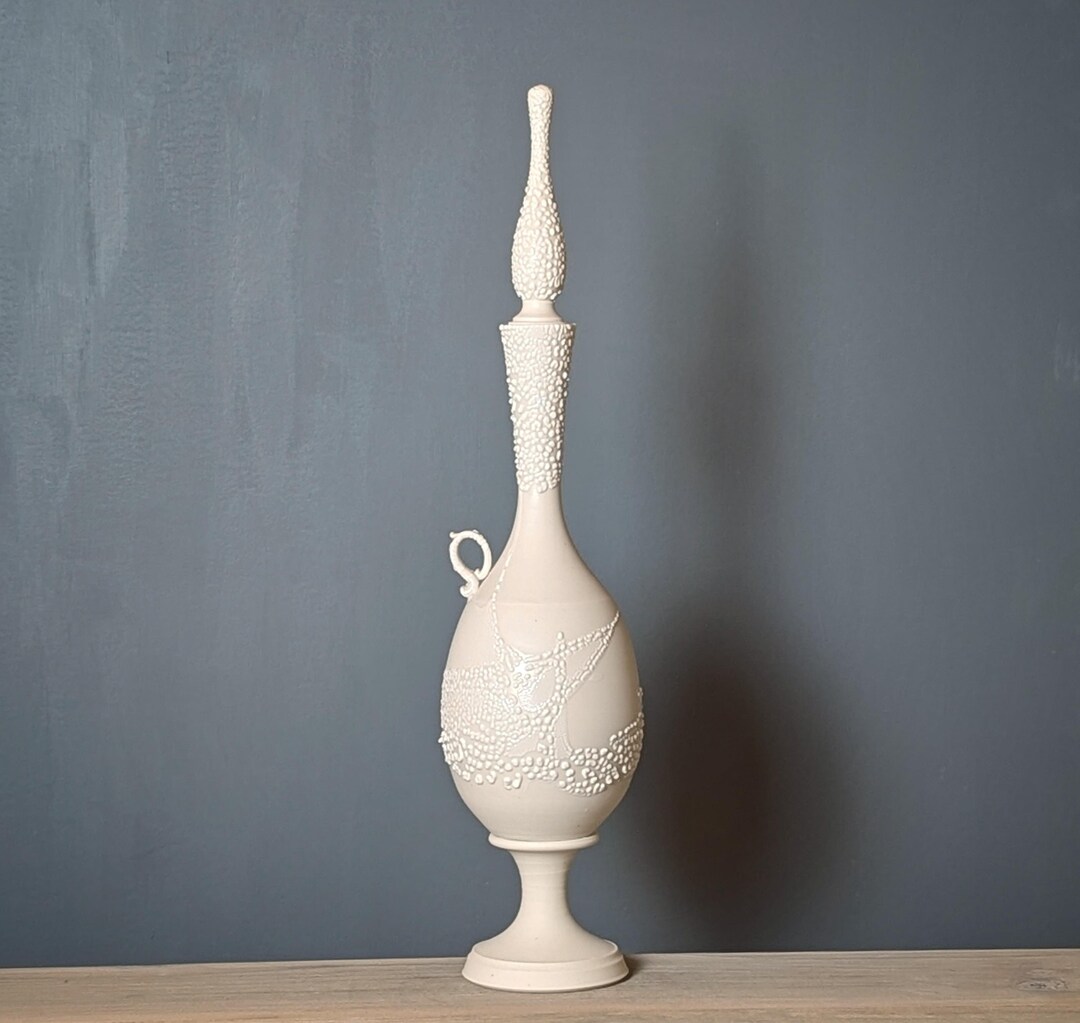 White Porcelain Decorative Genie Bottle Urn With Texture White Glaze - Etsy