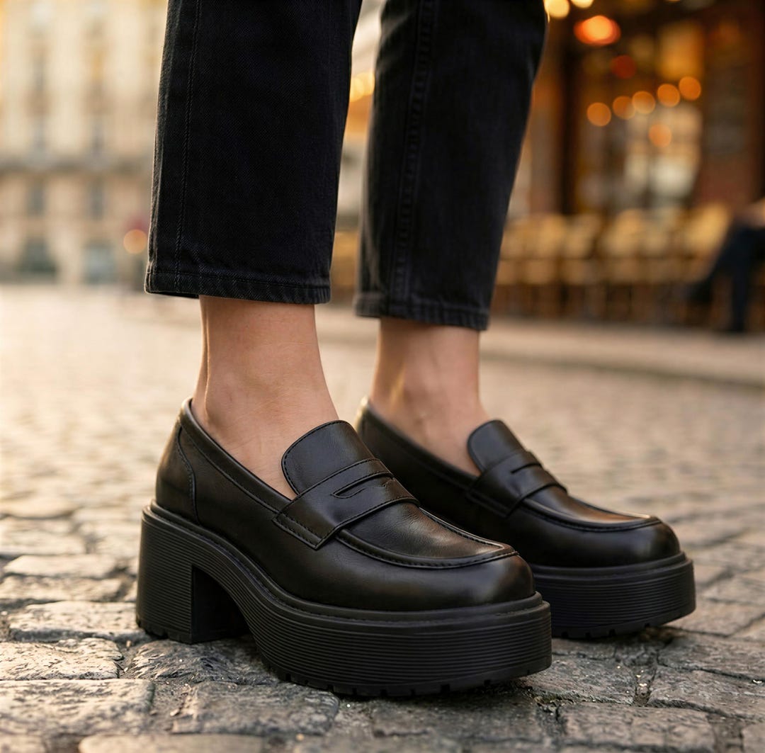 Black Leather Platform Wedge Loafers Japanese School Uniform Shoes ...