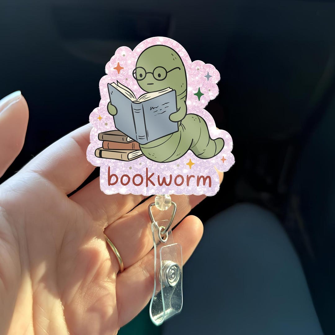 Bookworm Badge Reel, Cute Reading Worm ID Holder, Librarian Gift Idea ...