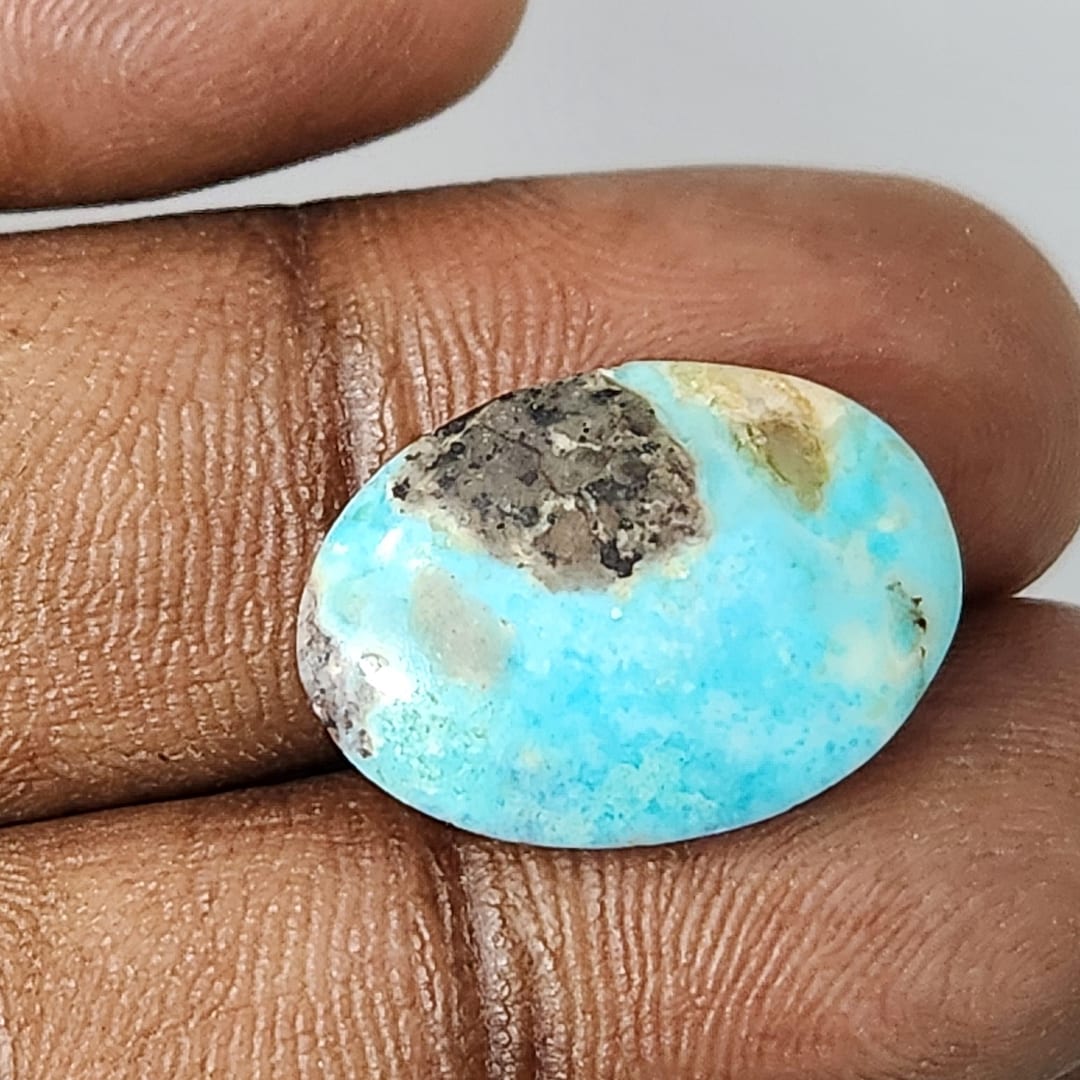 Large 20x14 Mm Turquoise Pyrite Oval Cabochon, Natural Blue Stone With ...