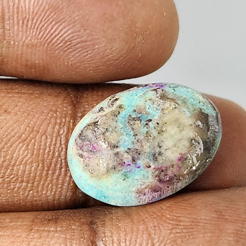 Large 20x14 Mm Turquoise Pyrite Oval Cabochon, Natural Blue Stone With ...