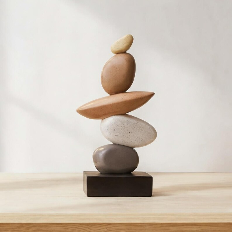Zen Stacked Stone Sculpture, Modern Zen Pebble, Balancing Rocks Decor ...