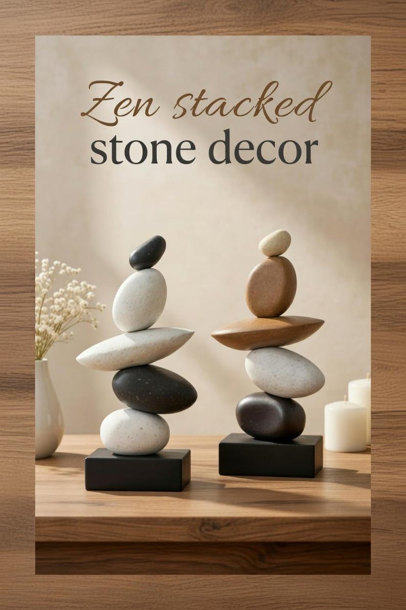 Zen Stacked Stone Sculpture, Modern Zen Pebble, Balancing Rocks Decor ...