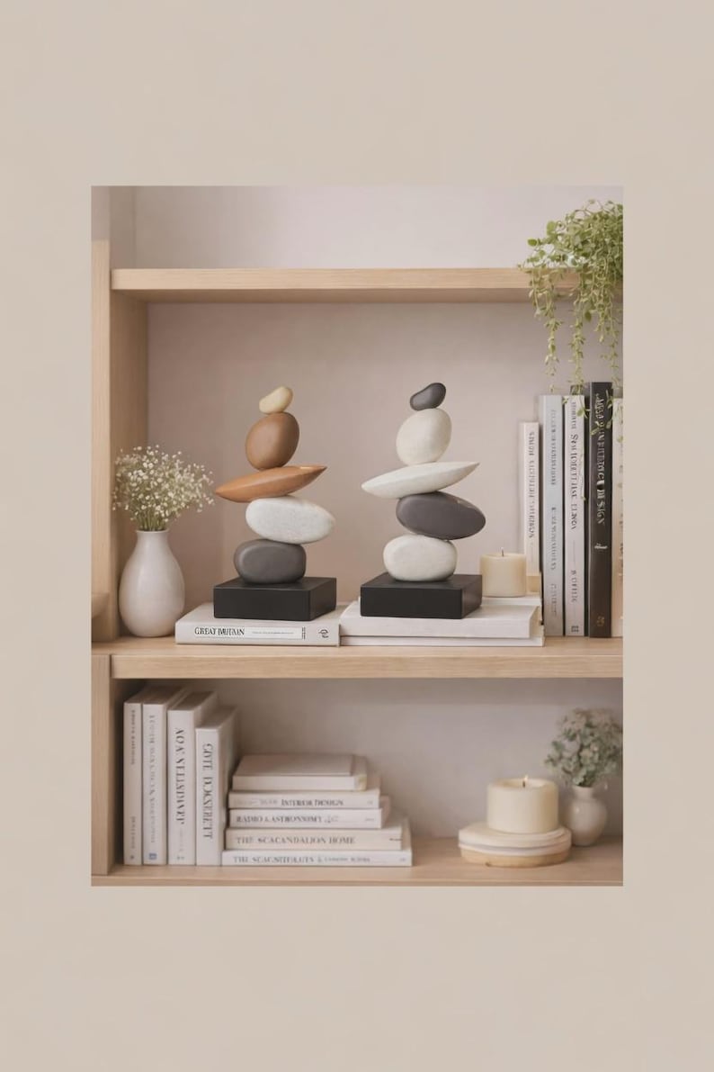 Zen Stacked Stone Sculpture, Modern Zen Pebble, Balancing Rocks Decor ...