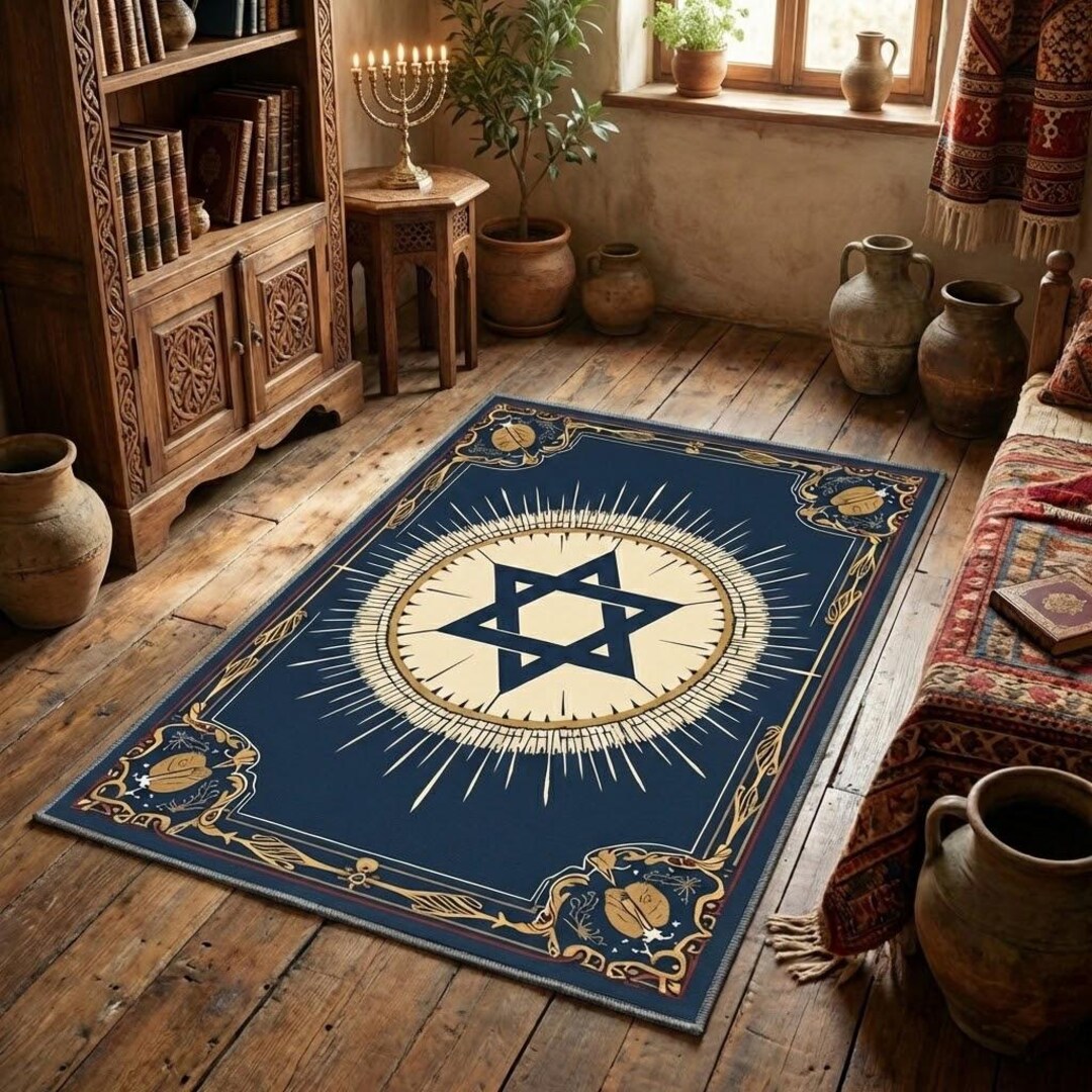 Jewish Prayer Rug, Star of David Decor, Bar Mitzvah Gift, Magen David ...
