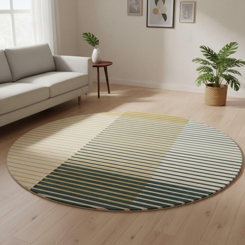 Mid Century Modern Round Rug, Geometric Japandi Circle Area Rug ...