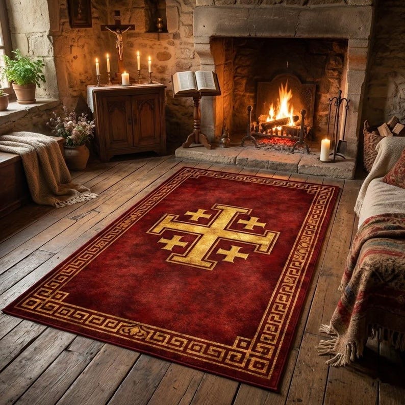 Jerusalem Cross Prayer Rug, Christian Kneeler, Catholic Gift, Medieval ...