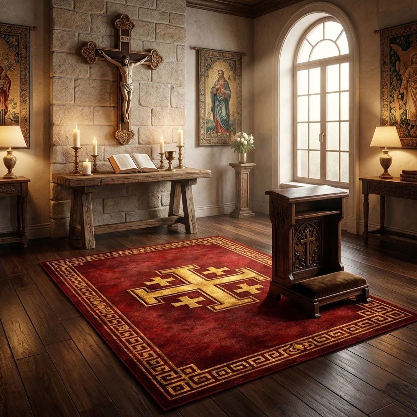 Jerusalem Cross Prayer Rug, Christian Kneeler, Catholic Gift, Medieval ...