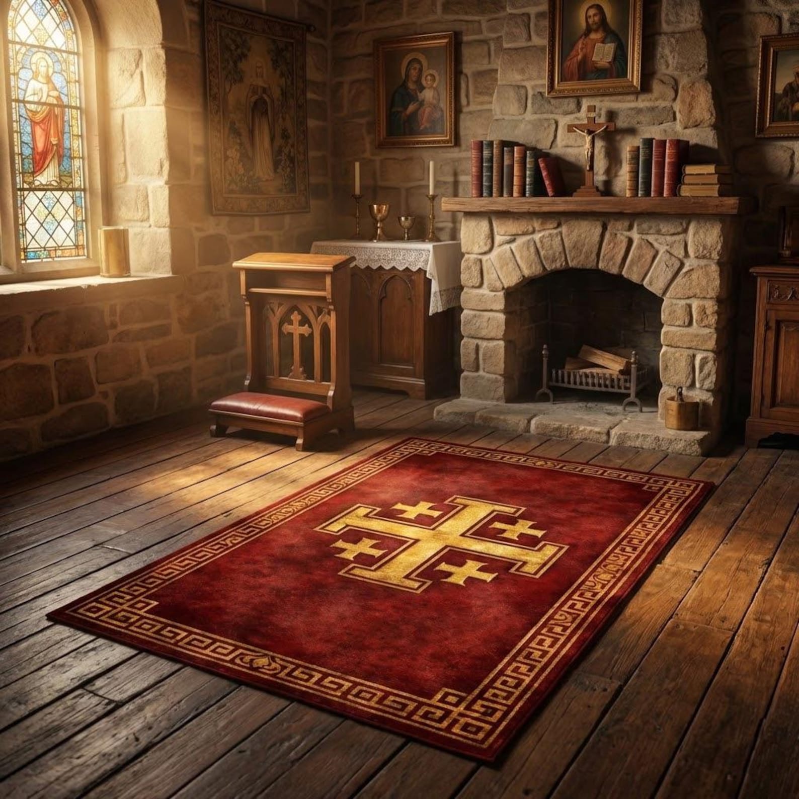 Jerusalem Cross Prayer Rug, Christian Kneeler, Catholic Gift, Medieval ...