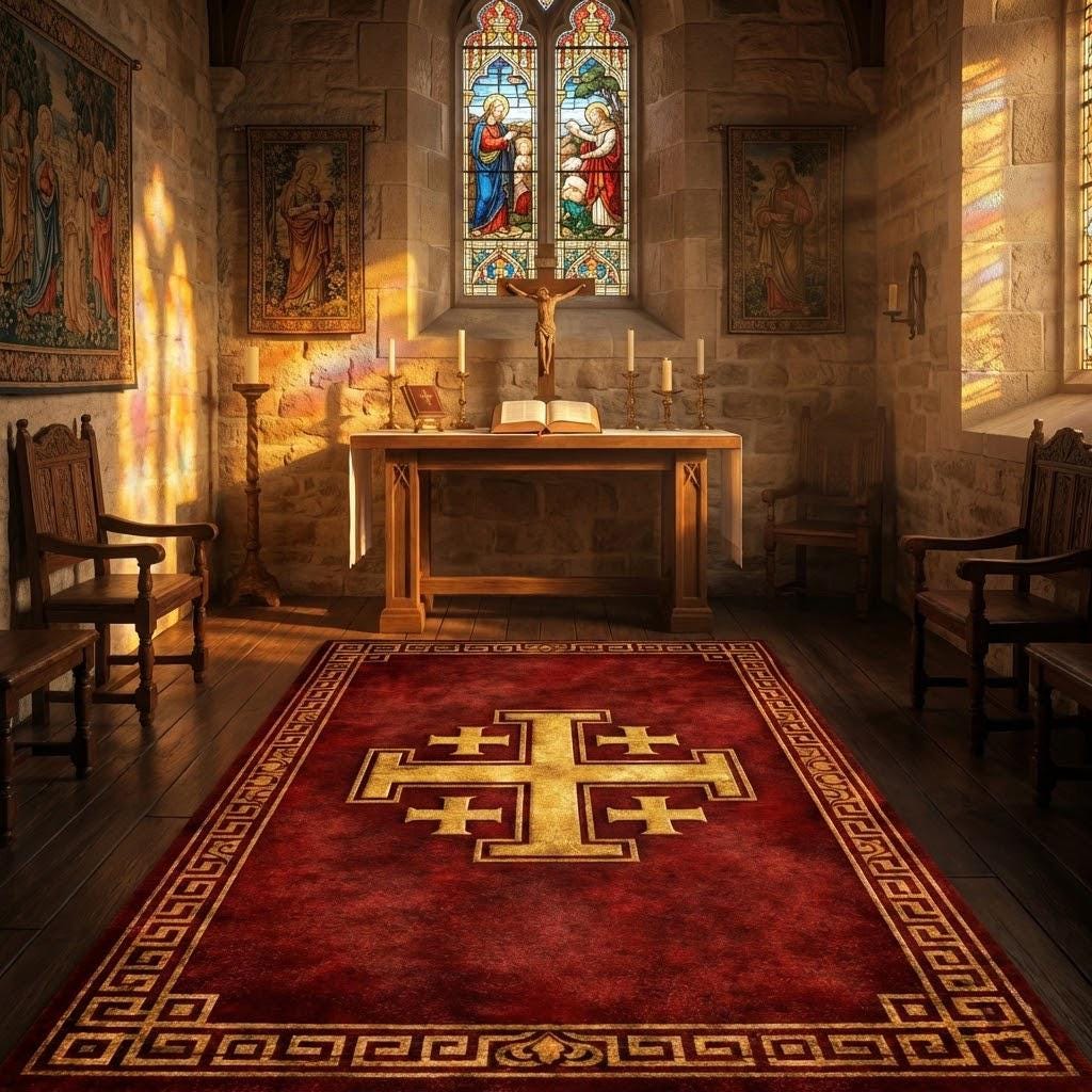 Jerusalem Cross Prayer Rug, Christian Kneeler, Catholic Gift, Medieval ...