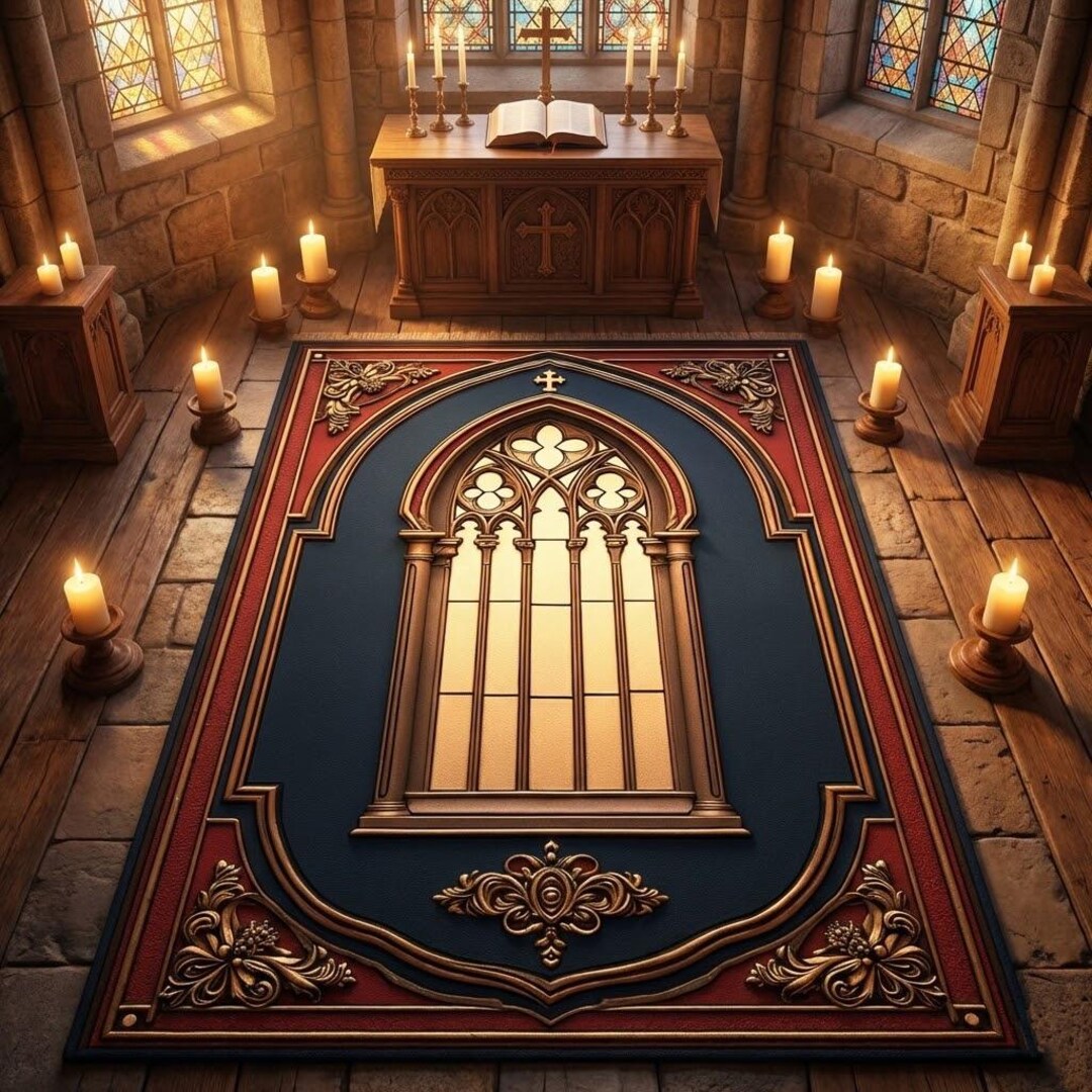 Gothic Cathedral Prayer Rug, Christian Cross Mat, Personal Altar ...