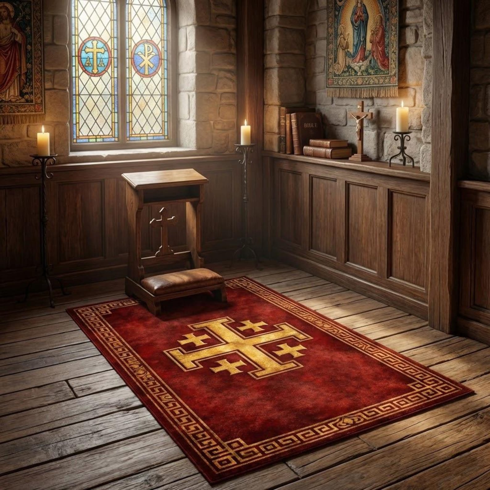 Jerusalem Cross Prayer Rug, Christian Kneeler, Catholic Gift, Medieval ...