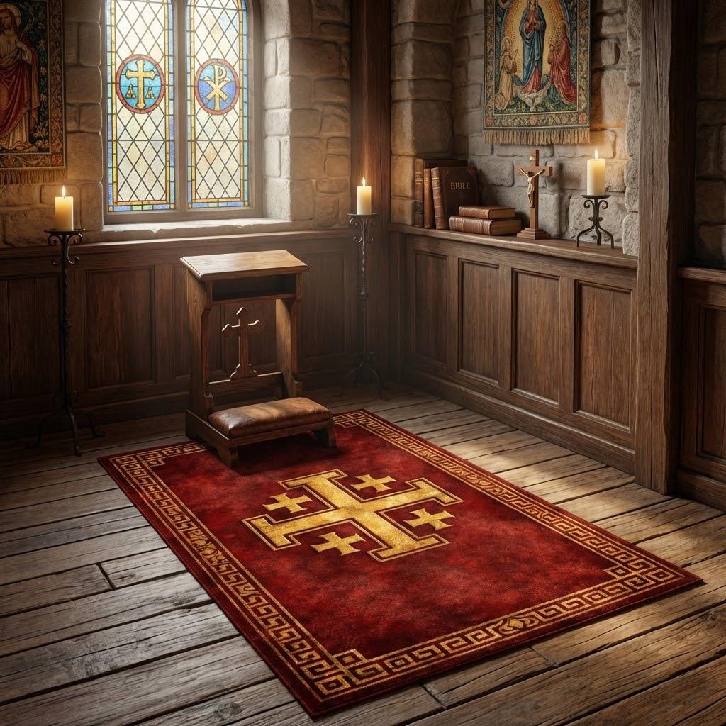 Jerusalem Cross Prayer Rug, Christian Kneeler, Catholic Gift, Medieval ...