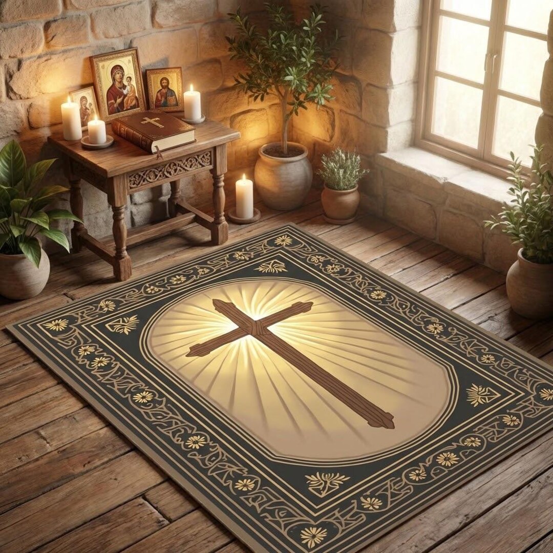 Christian Prayer Rug, Wooden Cross Mat, Religious Gift for Men, War ...