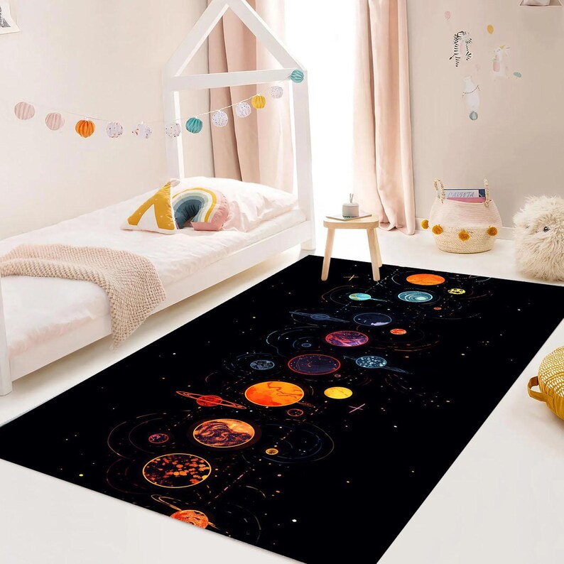 Solar System Rug, Kids Space Room Decor, Educational Planets Rug ...