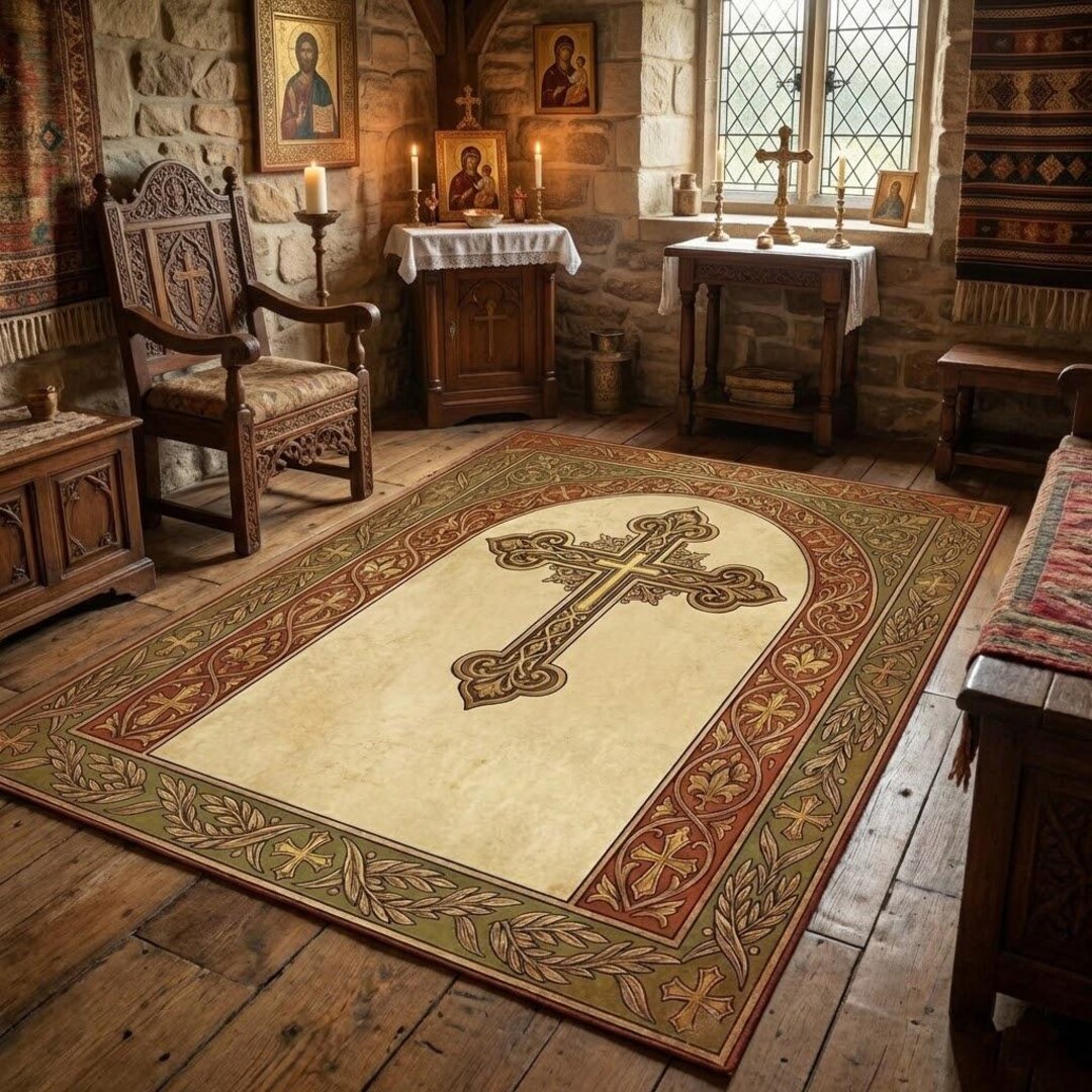 Christian Prayer Rug, Cross Kneeling Mat, Catholic Altar Decor ...