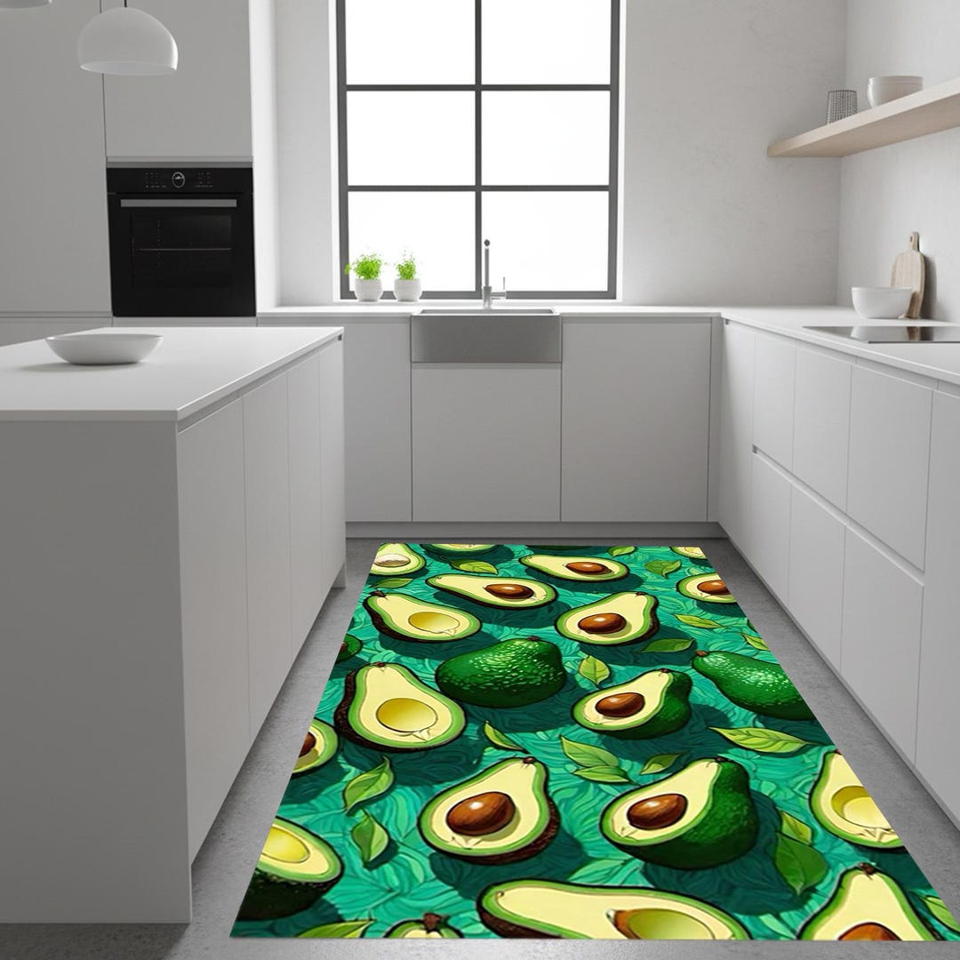 Avocado Kitchen Rug, Green Fruit Pattern Rug, Non Slip Foodie Floor Rug ...