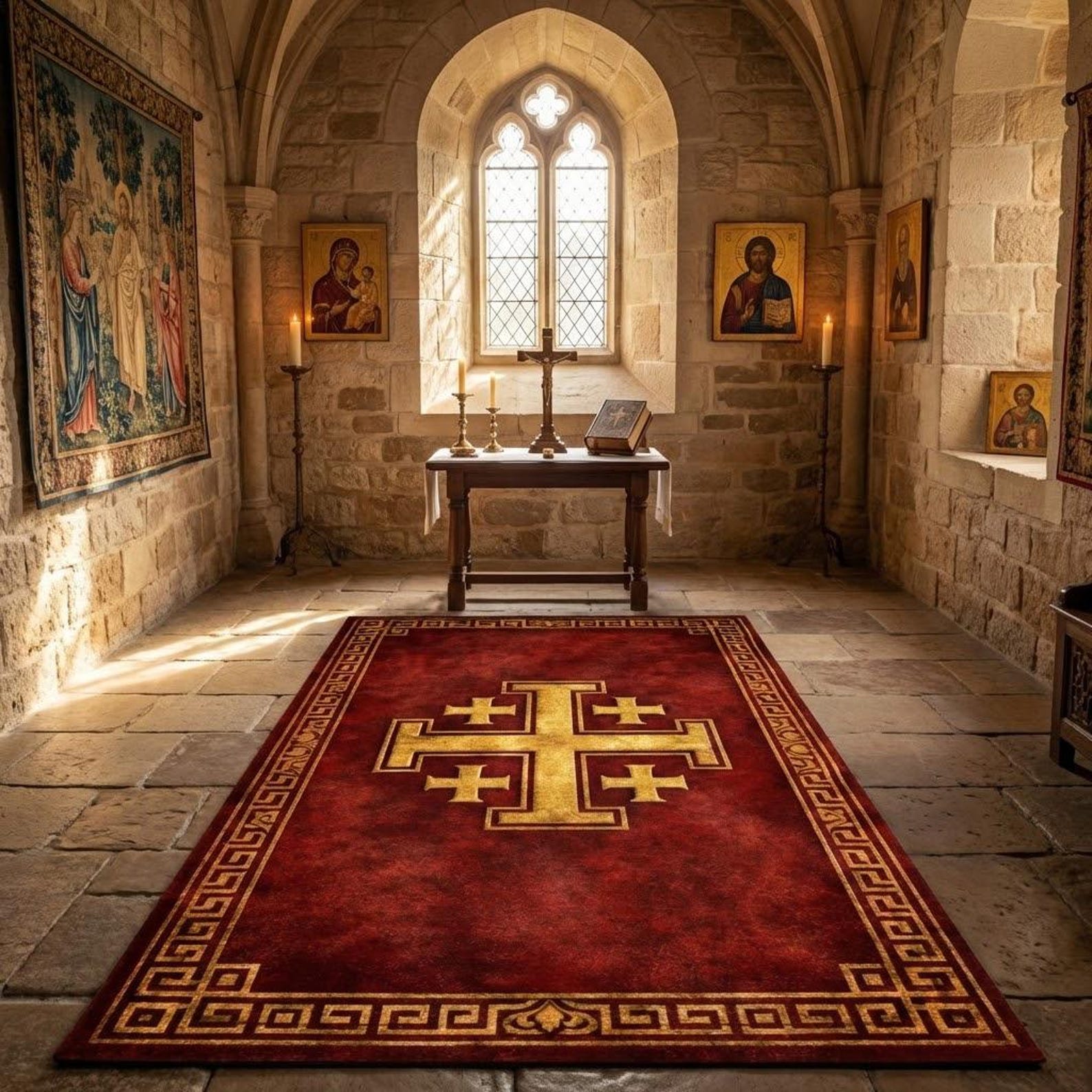 Jerusalem Cross Prayer Rug, Christian Kneeler, Catholic Gift, Medieval ...