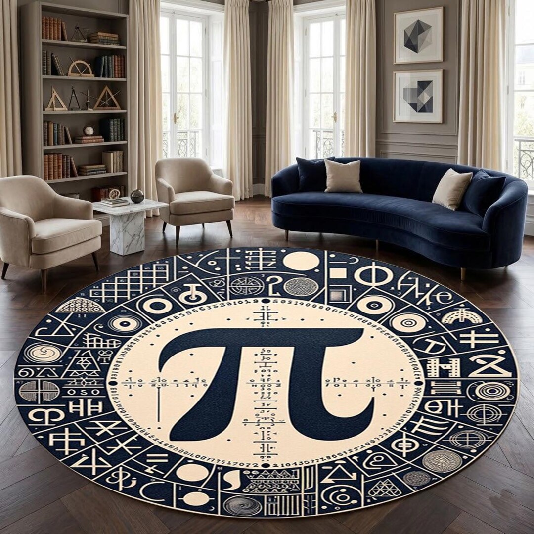 Black Round Area Rug, Math Pi Symbol Circle Rug, Gothic Dark Academia ...